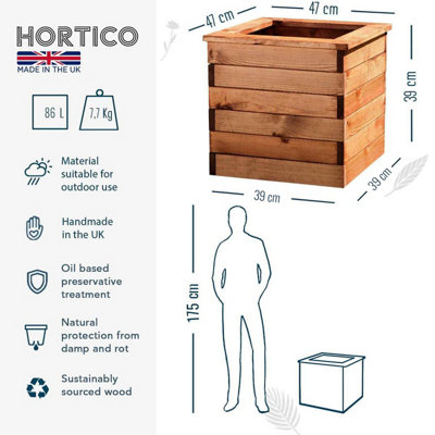 Set of 2 HORTICO™ Wooden Planter, 47cm Square Planter Box, Made in the ...