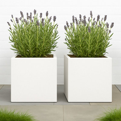 Set of 2 IDEALIST 25cm Small Square Planter, Flower Box Planters, White ...