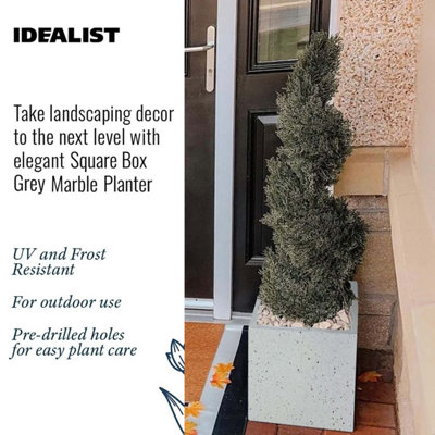 Set of 2 IDEALIST™ 30cm Square Planter, Grey Marble Effect Reinforced ...