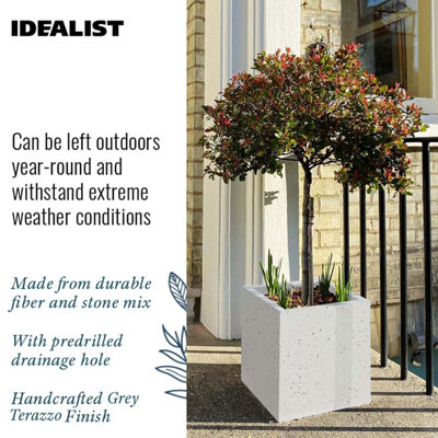 Set of 2 IDEALIST™ 30cm Square Planter, Grey Marble Effect Reinforced ...