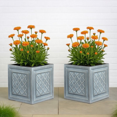 Set of 2 IDEALIST™ 30cm Square Planter, Grey Reinforced Stone Lazio ...