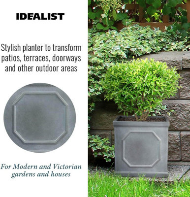 Set of 2 IDEALIST™ 37cm Square Planters, Grey Reinforced Ston, Garden Planters, Faux Lead ...