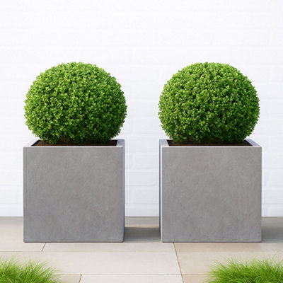 Set of 2 IDEALIST 40cm Square Planter, Flower Box Garden Planters, Grey ...