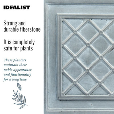 Set of 2 IDEALIST™ 45cm Square Planter, Grey Reinforced Stone Lazio ...