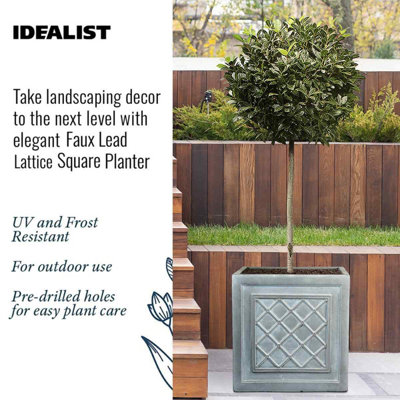 Set of 2 IDEALIST™ 45cm Square Planter, Grey Reinforced Stone Lazio ...