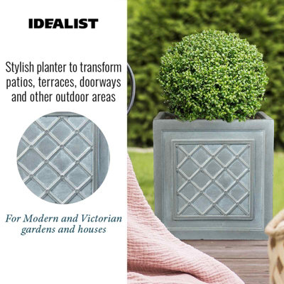 Set of 2 IDEALIST™ 45cm Square Planter, Grey Reinforced Stone Lazio ...