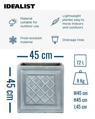 Set of 2 IDEALIST™ 45cm Square Planter, Grey Reinforced Stone Lazio ...