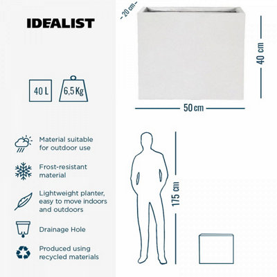 Set of 2 IDEALIST™ 50cm Garden Trough, White Reinforced Stone ...