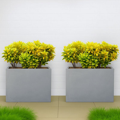Set of 2 IDEALIST™ 50cm Planter, Grey Reinforced Stone Narrow Garden ...
