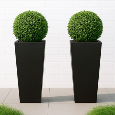 Set of 2 IDEALIST™ 50cm Tall Planter, Black Reinforced Stone Tapered ...