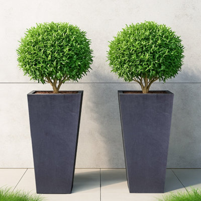 Set of 2 IDEALIST™ 50cm Tall Planter, Small Dark Grey Reinforced Stone ...