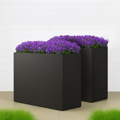Set of 2 IDEALIST™ 50cm Trough Garden Planters, Black Reinforced Stone ...