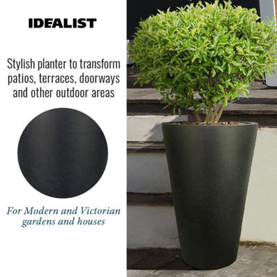 Set of 2 IDEALIST™ 51cm Tall Planter, Dark Grey Reinforced Stone Round ...