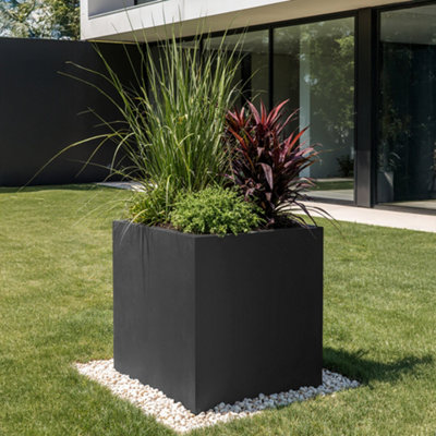 Set of 2 IDEALIST™ 60cm Large Square Planter Garden Planters, Dark Grey ...