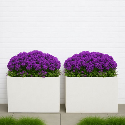 Set of 2 IDEALIST 60cm Long Garden Trough White Reinforced Stone ...