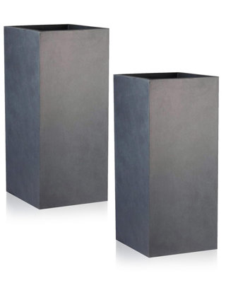 Set of 2 IDEALIST™ 60cm Tall Planter, Dark Grey Reinforced Stone ...