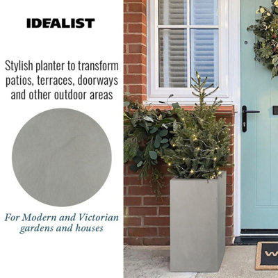 Set of 2 IDEALIST™ 60cm Tall Planter, Grey Reinforced Stone Garden Tall ...