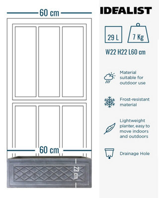Set of 2 IDEALIST™ 60cm Window Box, Lazio Windowsill Planter, Vintage ...