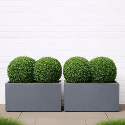 Set of 2 IDEALIST™ 65cm Long Trough, Grey Reinforced Stone Rectangular ...