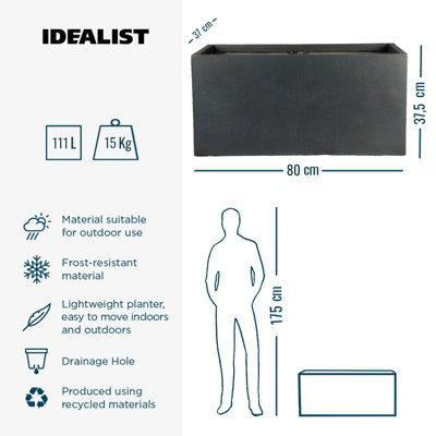 Set of 2 IDEALIST™ 80cm Garden Trough Dark Grey Reinforced Stone ...