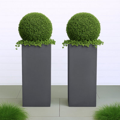 Set of 2 IDEALIST™ 80cm Tall Planter, Dark Grey Reinforced Stone Garden ...