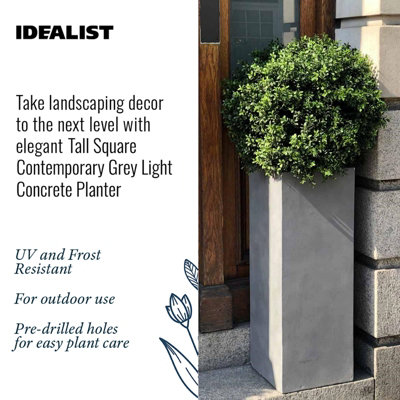 Set of 2 IDEALIST™ 80cm Tall Square Planter, Grey Reinforced Stone ...