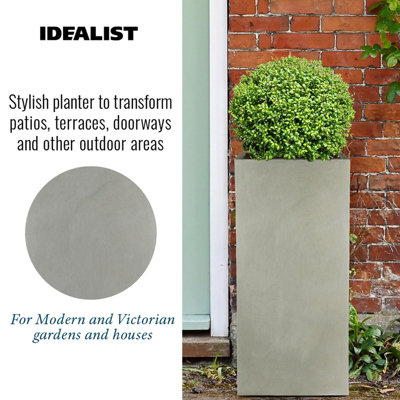 Set of 2 IDEALIST™ 80cm Tall Square Planter, Grey Reinforced Stone ...
