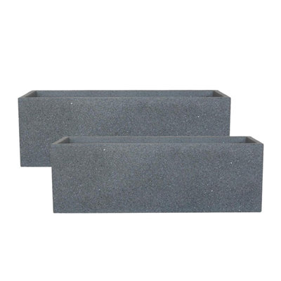 Set of 2 IDEALIST Textured Concrete Effect Trough Garden Planters, Grey ...