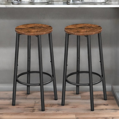 Set of 2 Industrial Bar Stools Rustic Brown