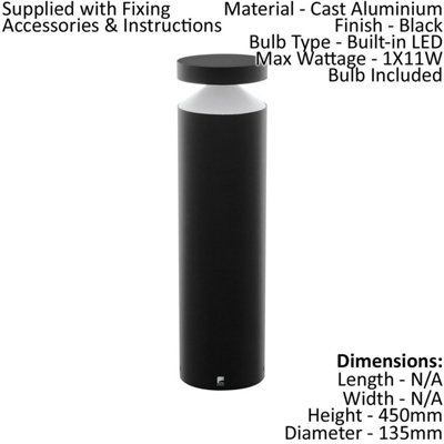 Set of 2 IP44 Outdoor Black LED Pedestal Lights - Modern Cast Aluminium ...