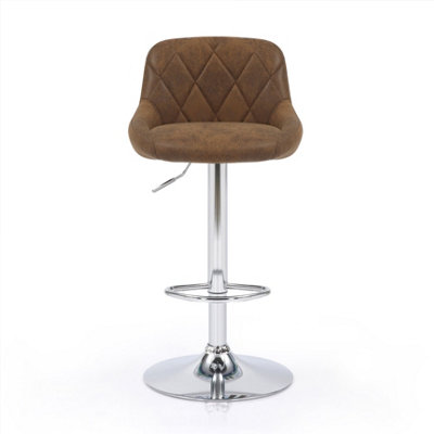 Set of 2 Kitchen Bar Stools in Faux Leather Suede Brown