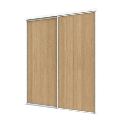 Set of 2 Lancaster Oak Sliding Wardrobe Door Kit in White Framework ...
