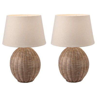 Set of 2 Large Wicker Fairport Living Room Décor Bedside Table Lamp ...