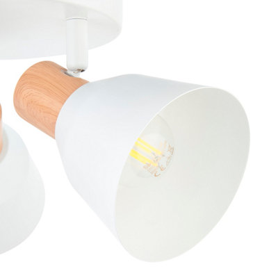 Set of 2 Larren - Matt White & Wood Detail 3 Way Ceiling Spotlights