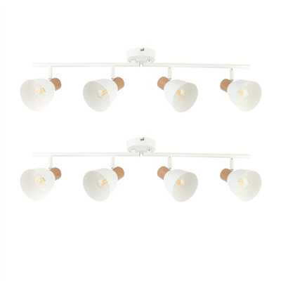 Set of 2 Larren - Matt White & Wood Detail 4 Way Ceiling Spotlights