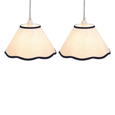 Set of 2 Libby - Natural Linen Navy Blue Trim 27cm Pendant Lamp Shades