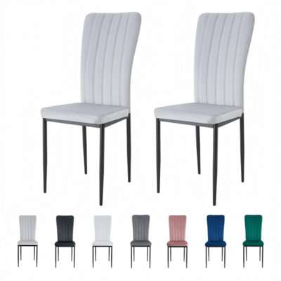 Set of 2 Light Grey Velvet Effect Dining Chairs Plush Padded ...