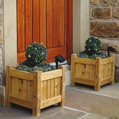 Set of 2 Light Up Solar Powered Mini Bay Tree Outdoor Garden Patio ...