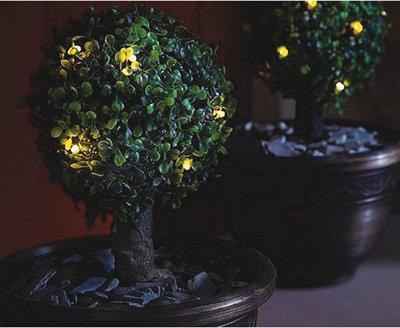 Set of 2 Light Up Solar Powered Mini Bay Tree Outdoor Garden Patio ...