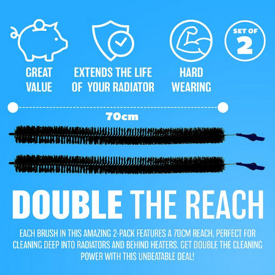 Set of 2 Long Reach Flexible Radiator Heater Heating Bristle Brush Dust ...
