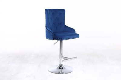 Set of 2 Luxury Velvet Bar Stools With Lion Knocker Back Rest Padded ...