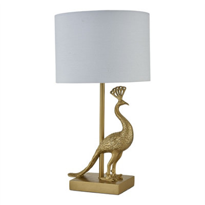 Set of 2 Majestic - Gold Peacock Table Lamps with White Shades