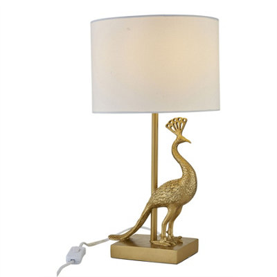 Set of 2 Majestic - Gold Peacock Table Lamps with White Shades