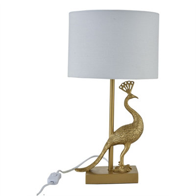 Set of 2 Majestic - Gold Peacock Table Lamps with White Shades
