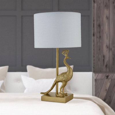 Set of 2 Majestic - Gold Peacock Table Lamps with White Shades