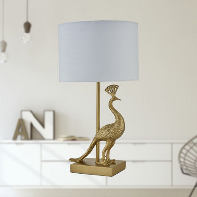 Set of 2 Majestic - Gold Peacock Table Lamps with White Shades