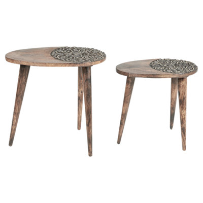 Set of 2 Mango Wood Side Tables Dark KHETUA