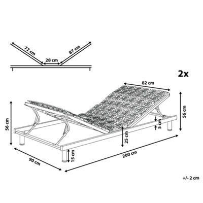 Set of 2 Manually Adjustable Bed Frames STAR 180 x 200 cm (EU Super ...