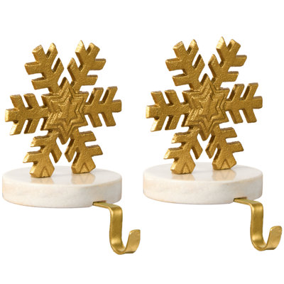 Set of 2 Marble and Gold SnowFlake Decorative Stocking Hook Fireplace ...