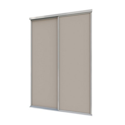 Set of 2 Matt Stone Sliding Wardrobe Door Kit in Silver Frame & Tracks ...
